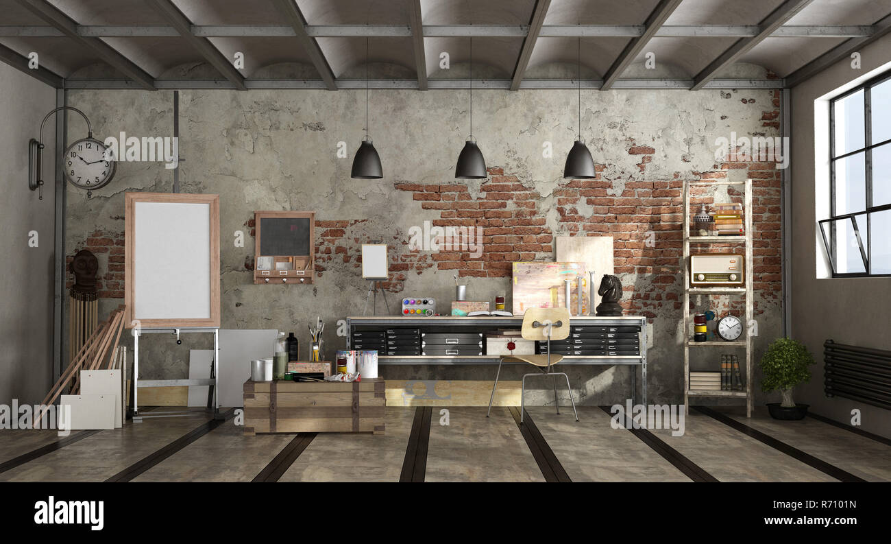 Art workshop in industrial style Stock Photo - Alamy