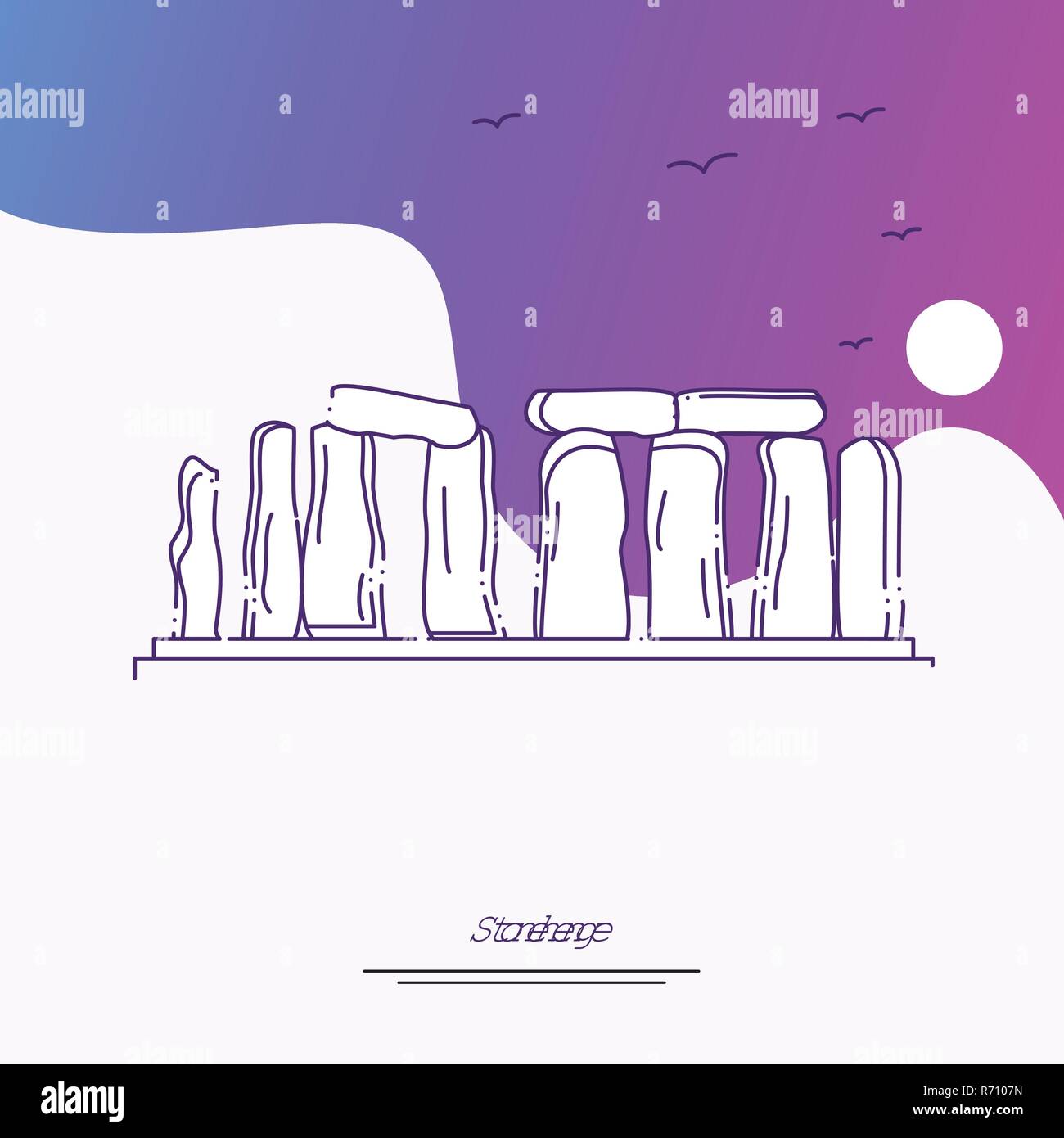 Travel STONEHENGE Poster Template. Purple creative background Stock ...