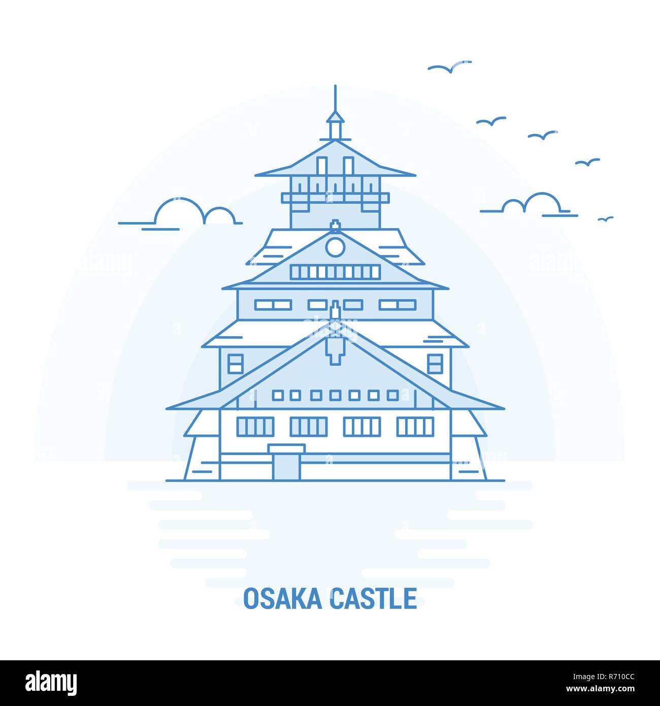 OSAKA CASTLE Blue Landmark. Creative background and Poster Template ...