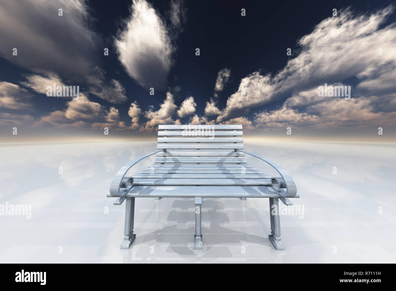 Park bench in minimal landscape Stock Photo - Alamy