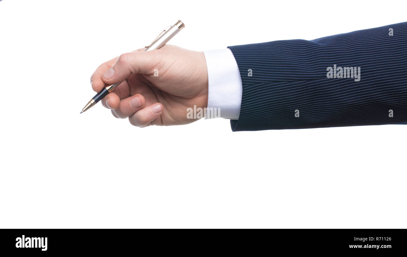 hand pen top view Writing on white background Stock Photo - Alamy