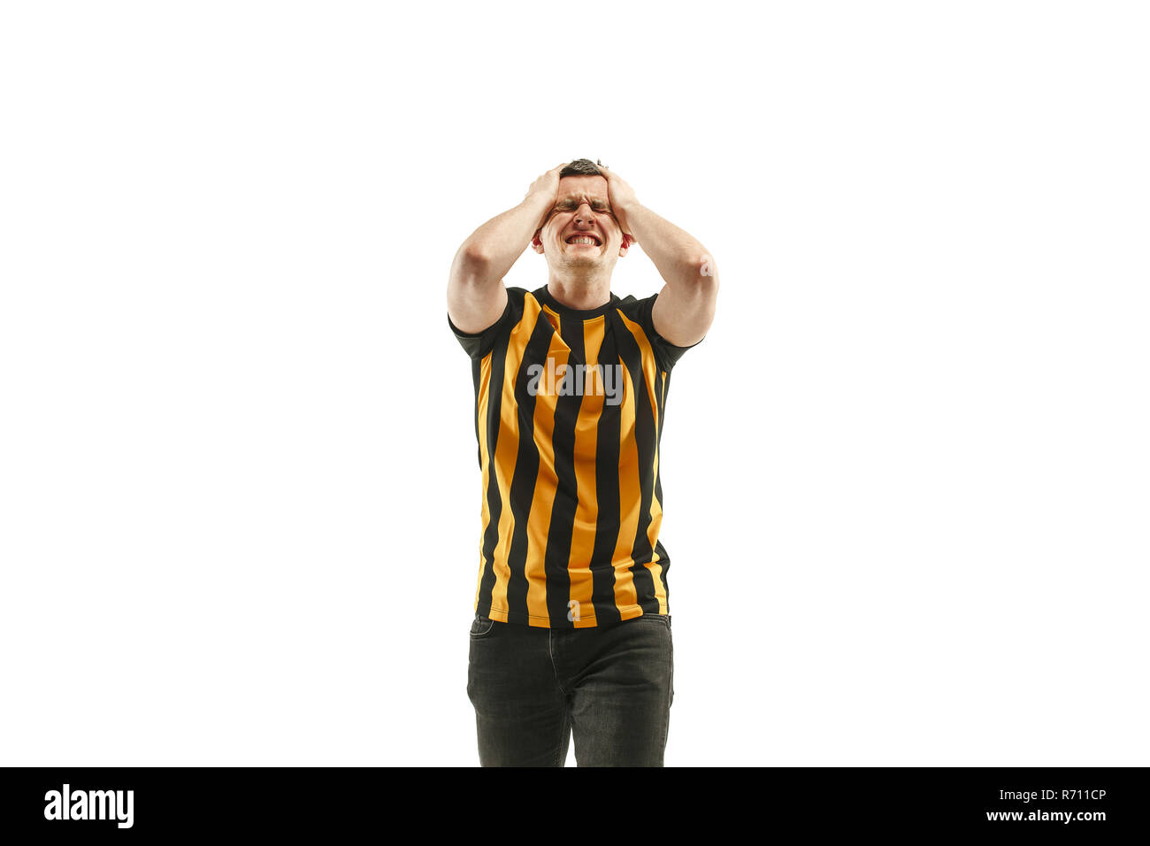 The unhappy and sad belgian fan on white background Stock Photo - Alamy