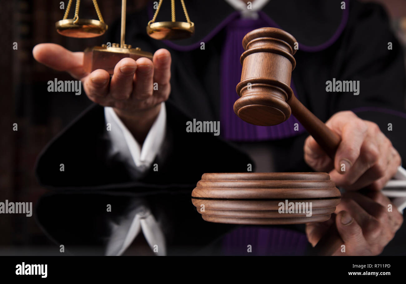 Justice and law concept. Male judge in a courtroom Stock Photo - Alamy