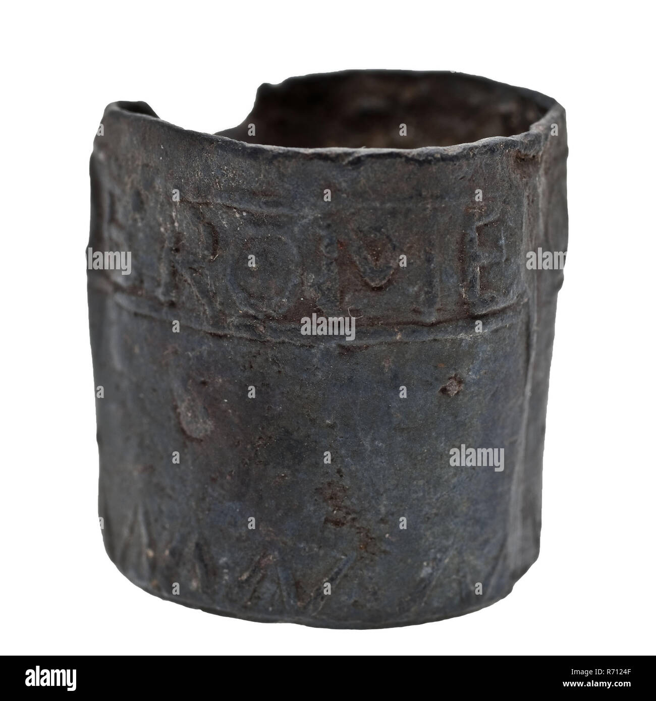 Small tin cup with ORVIETAN DE ROME, relic religious object holder ...