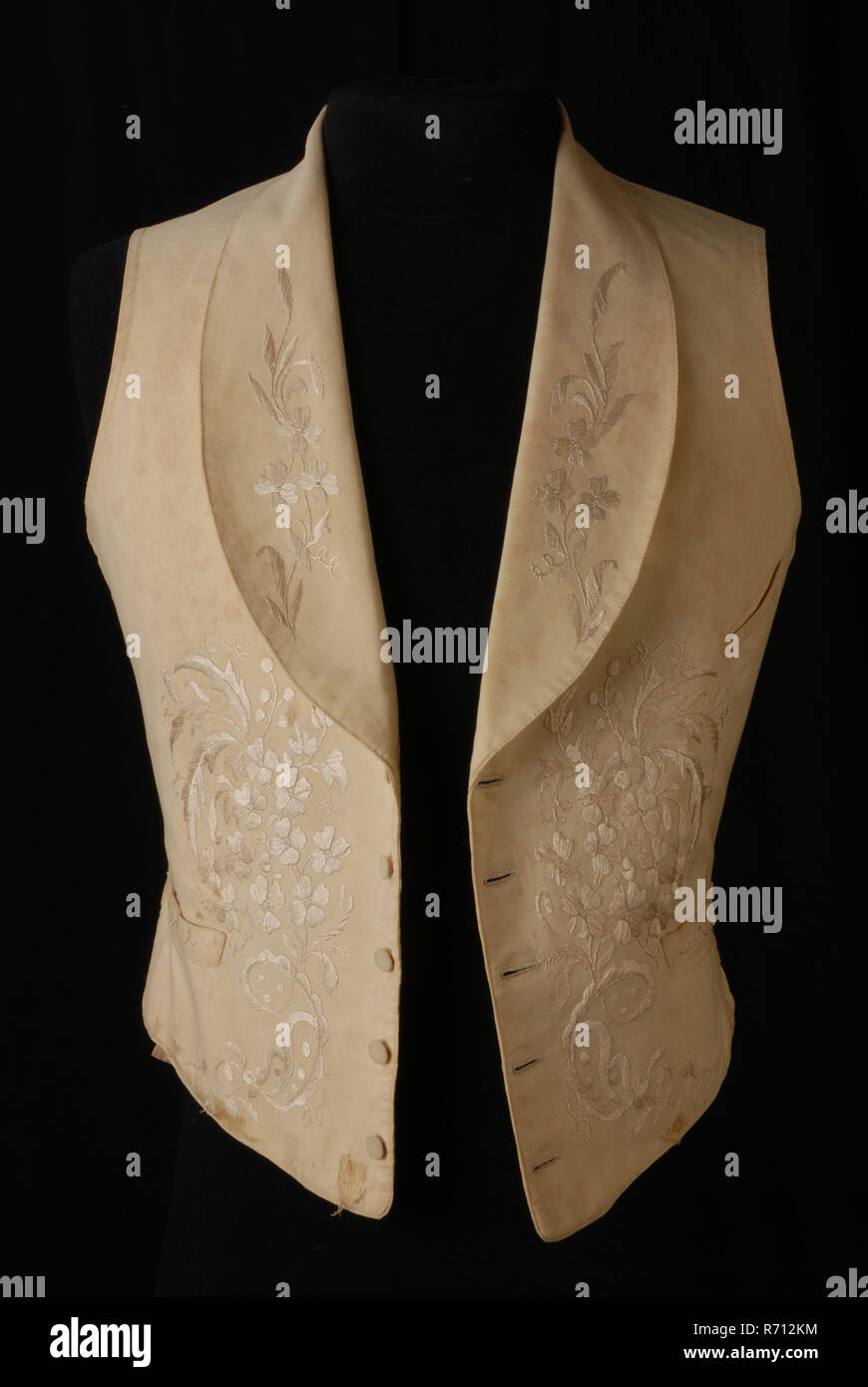 Mens vest made of cream-colored woolen twill, embroidered with flowers ...