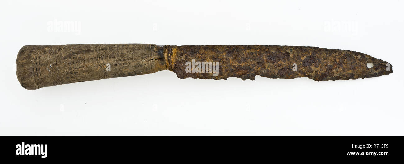 Knife with iron blade and wooden handle with round cross-section ...