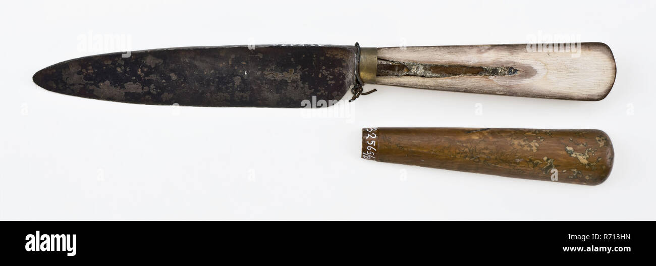 Knife with wide blade and wooden handle with oval cross-section, knife ...