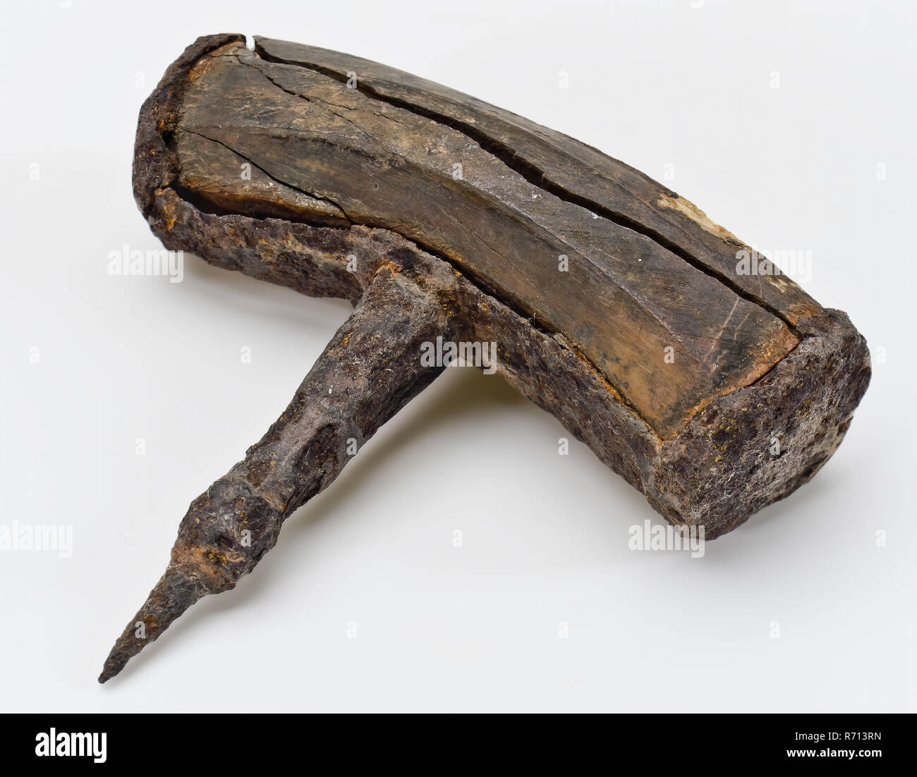 Awl with curved handle, awl tool equipment soil finds iron metal bone ...