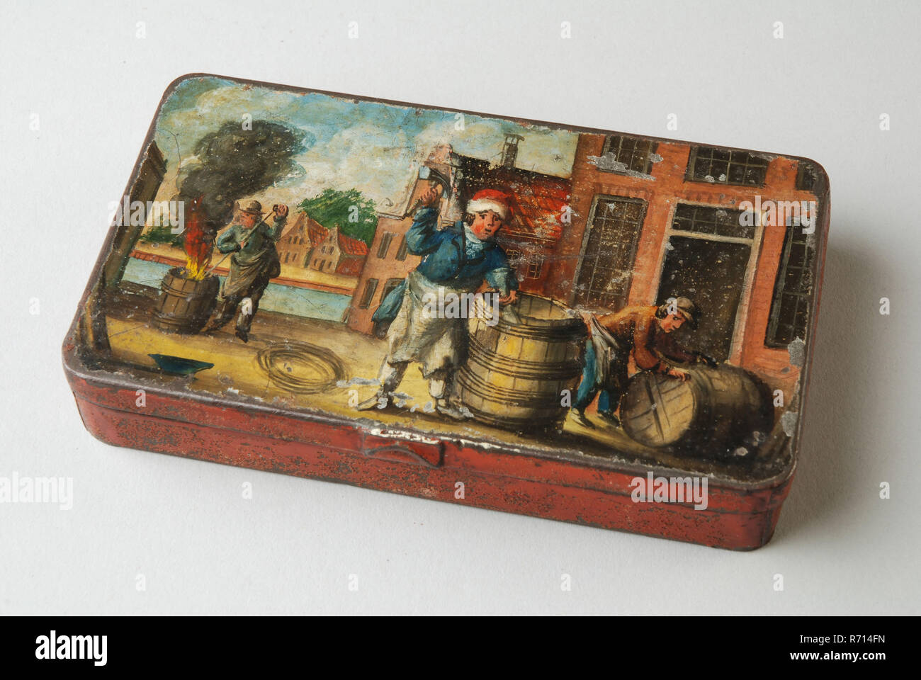 Iron tobacco box, painted with three coopers, tobacco box holder iron ...