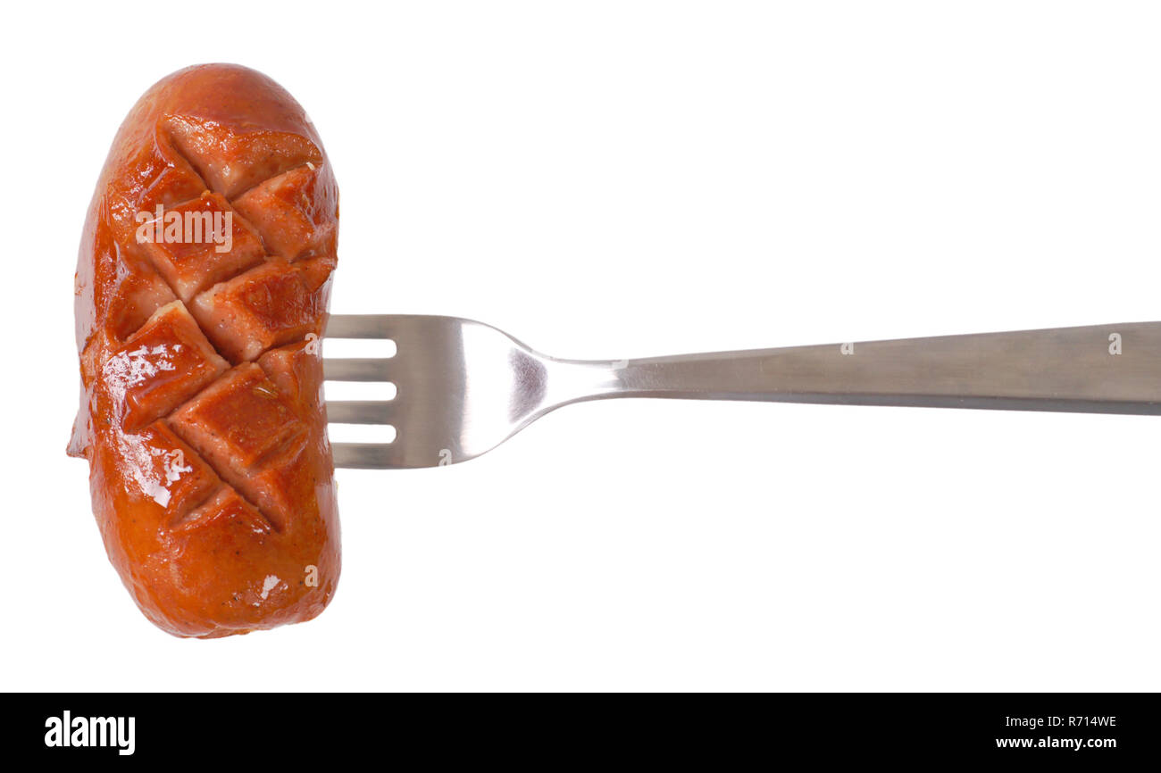 short thick sausage on fork Stock Photo - Alamy