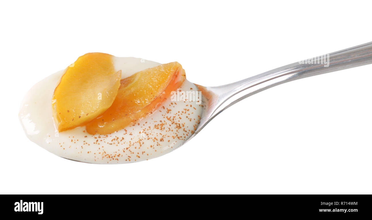 spoon of semolina pudding Stock Photo - Alamy
