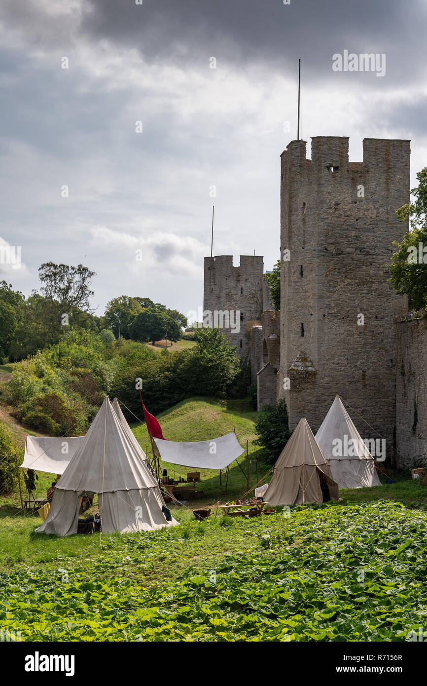 Tent camp, medieval week, medieval city wall with defensive towers ...