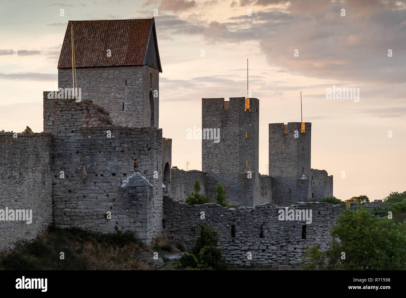 Medieval city wall with defensive towers, Unesco World Heritage Site ...