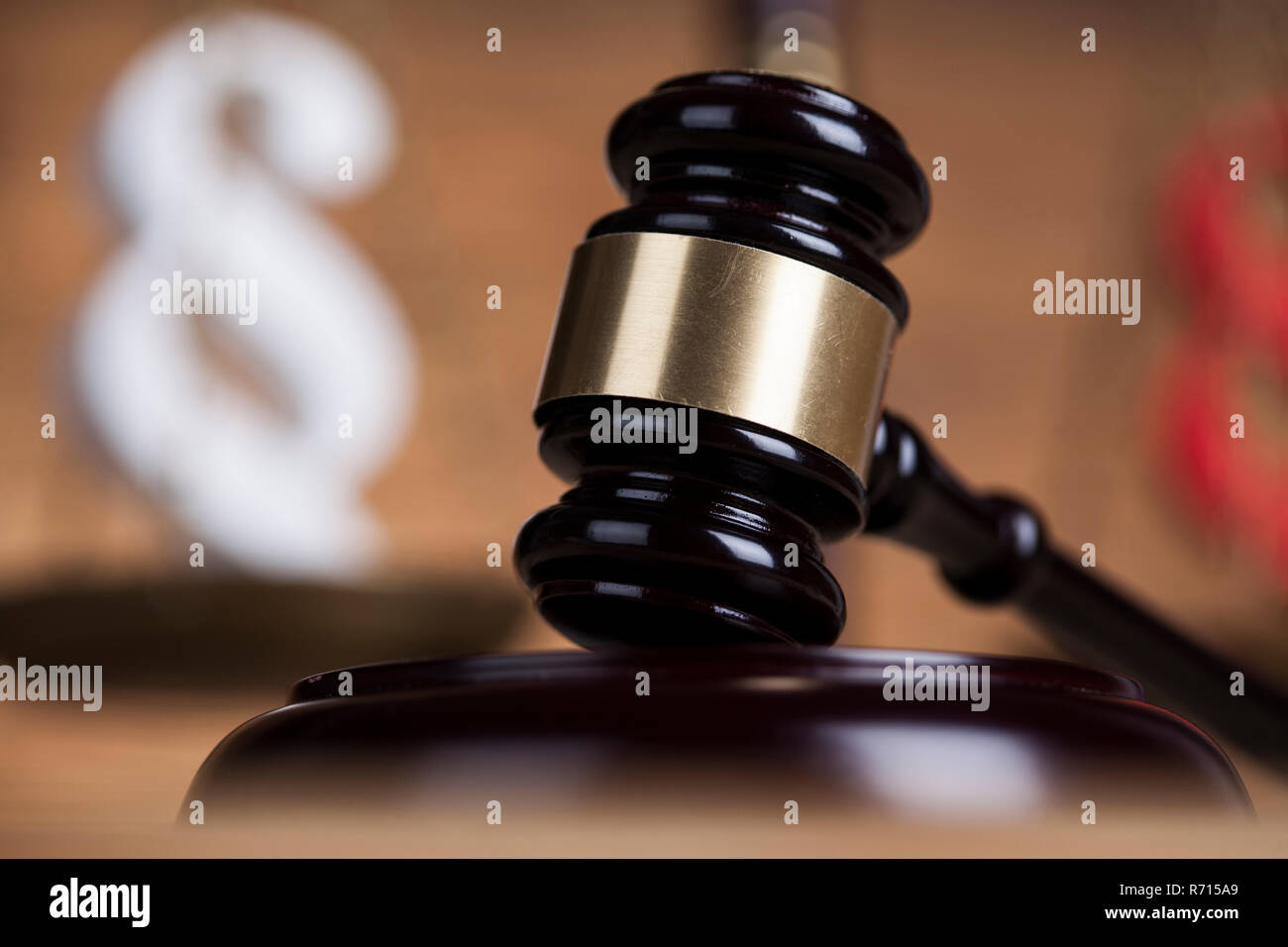 Paragraph sign, Wooden gavel barrister, legal system and justice ...