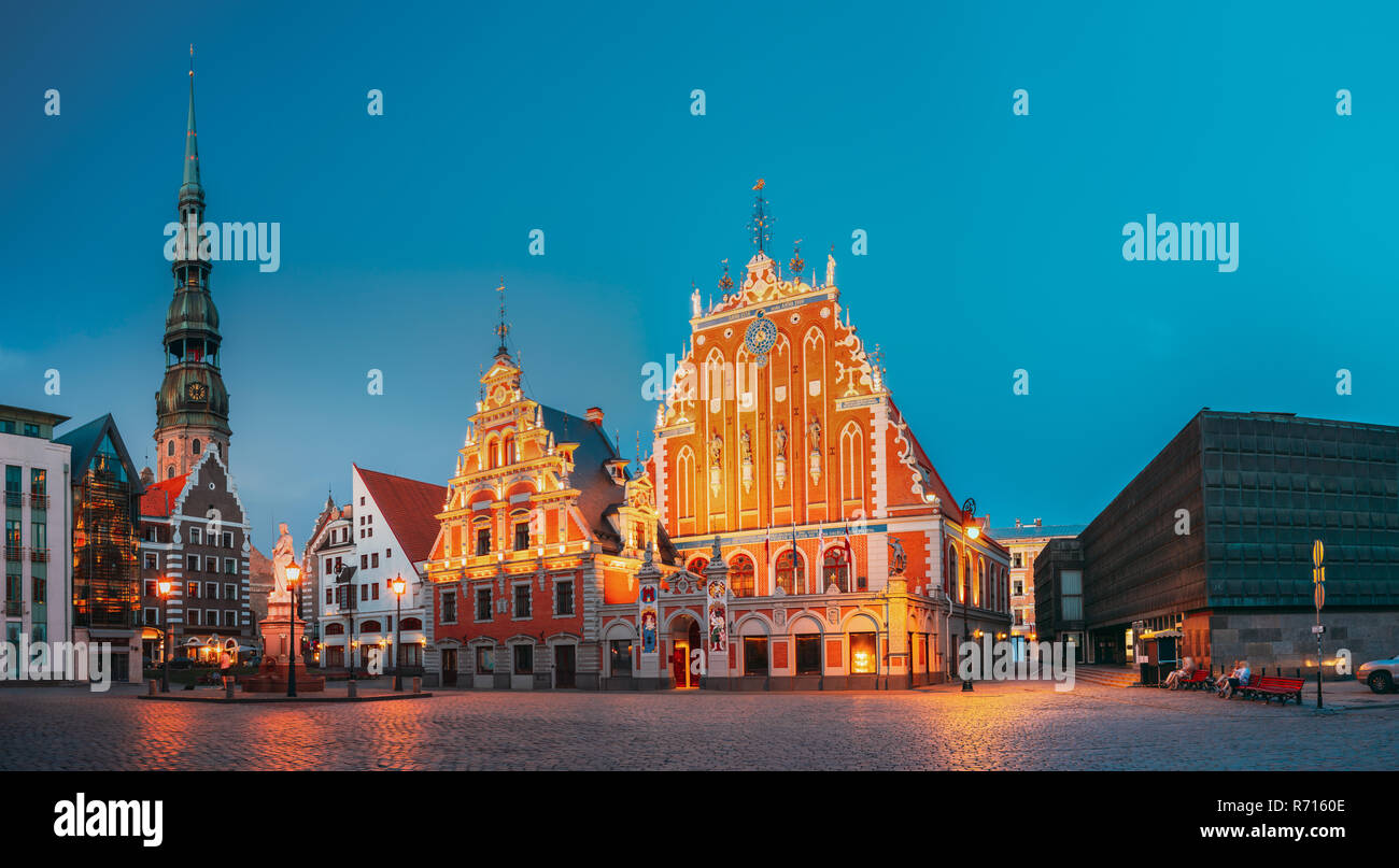 Riga, Latvia. Panorama Of Town Hall Square With St. Peter's Church ...