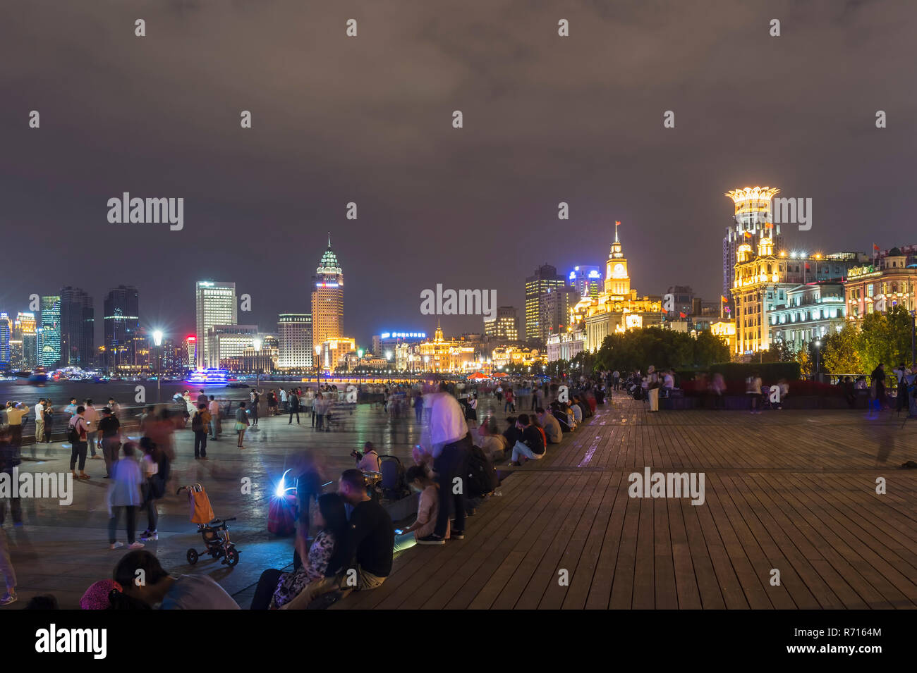 Waterfront The Bund with skyline at night, Shanghai, China Stock Photo ...