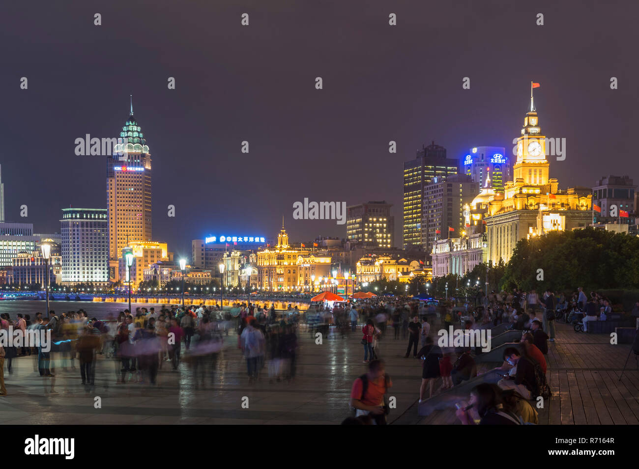 Waterfront The Bund with skyline at night, Shanghai, China Stock Photo ...