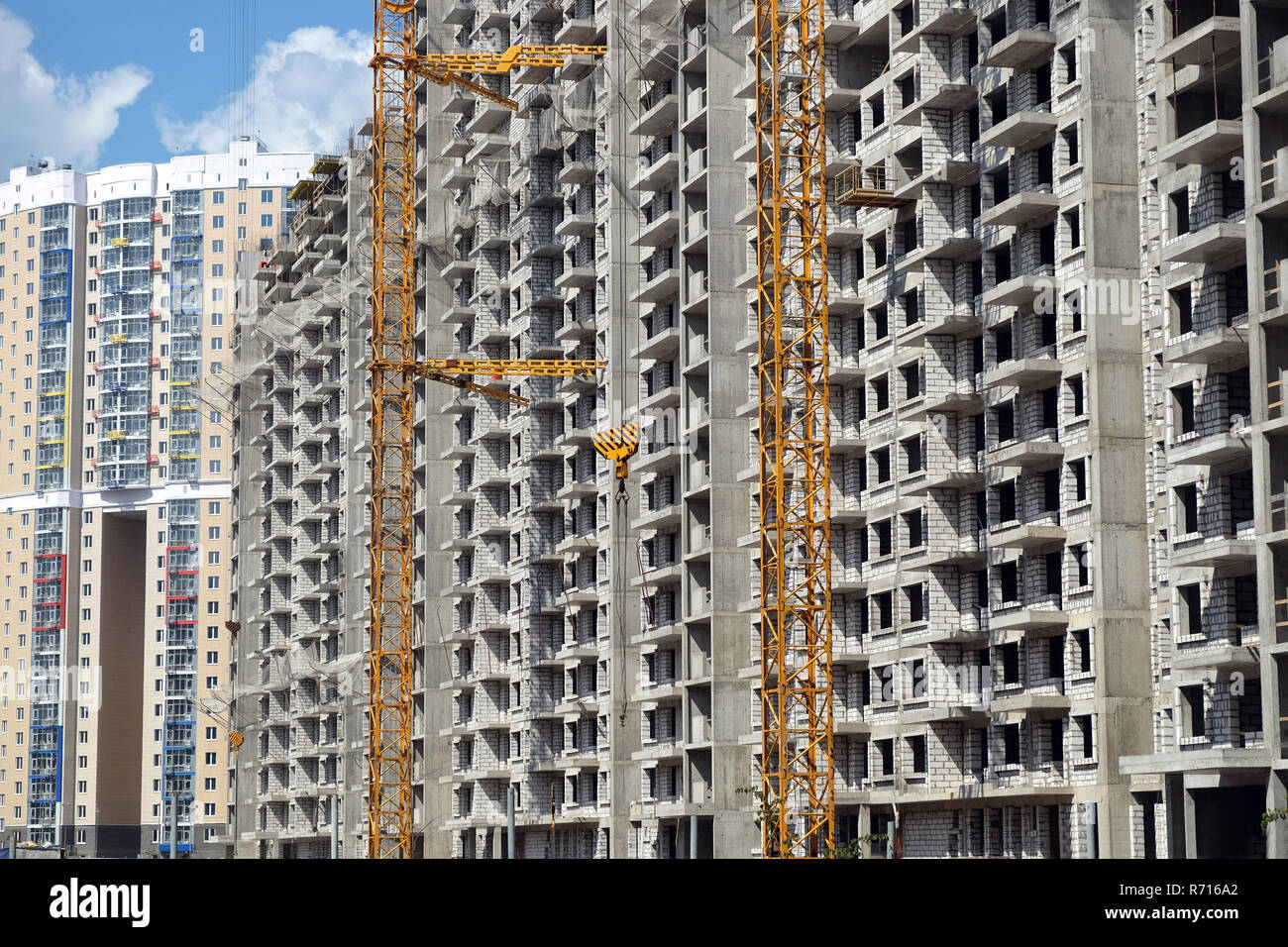 New high-rise modern apartment buildings construction in process ob ...