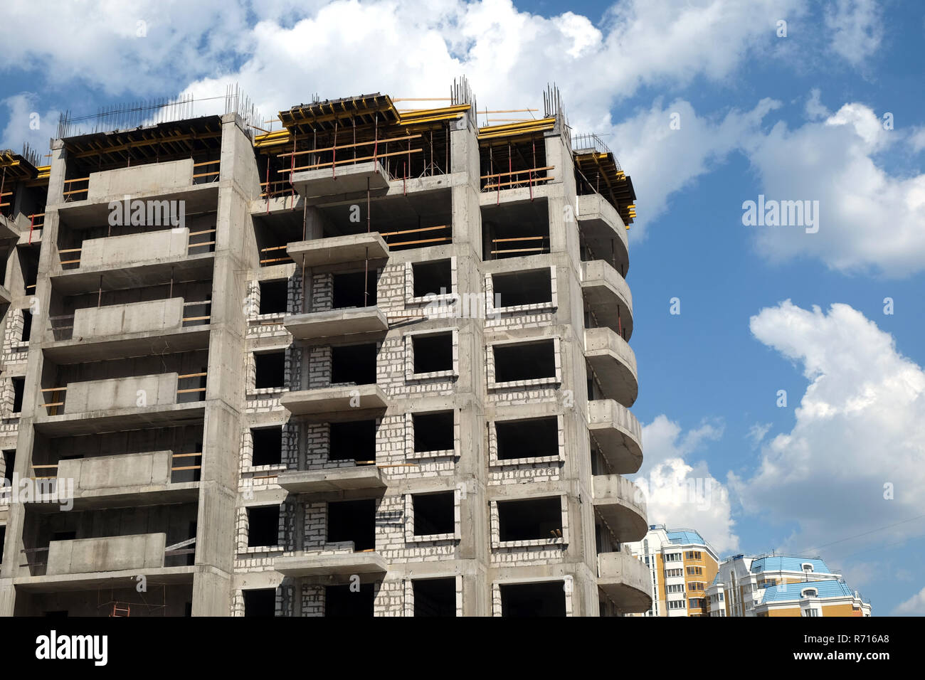 Process of modern city apartment building construction in residential ...