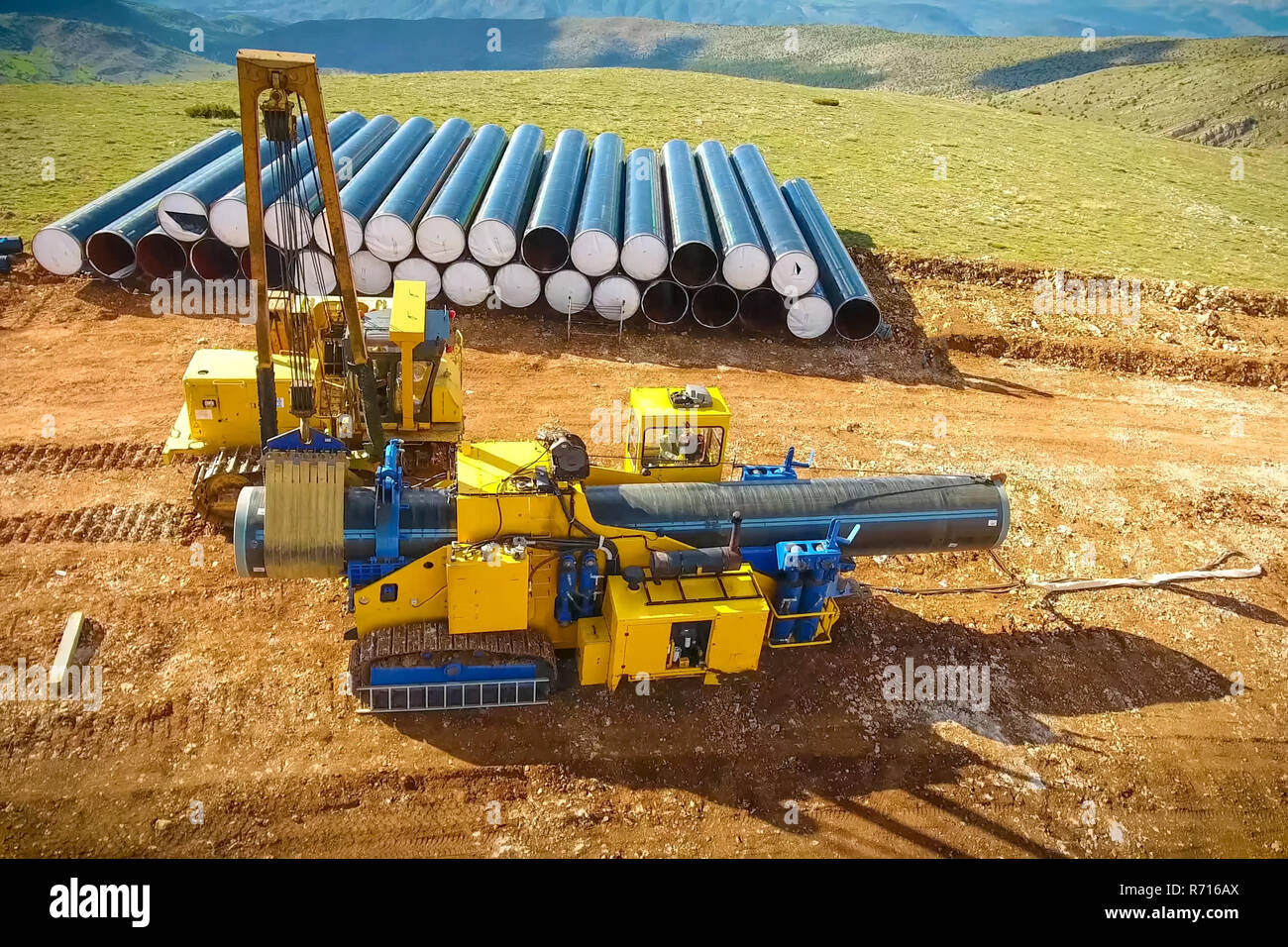 Construction of the pipeline. Site construction. Construction ma Stock ...