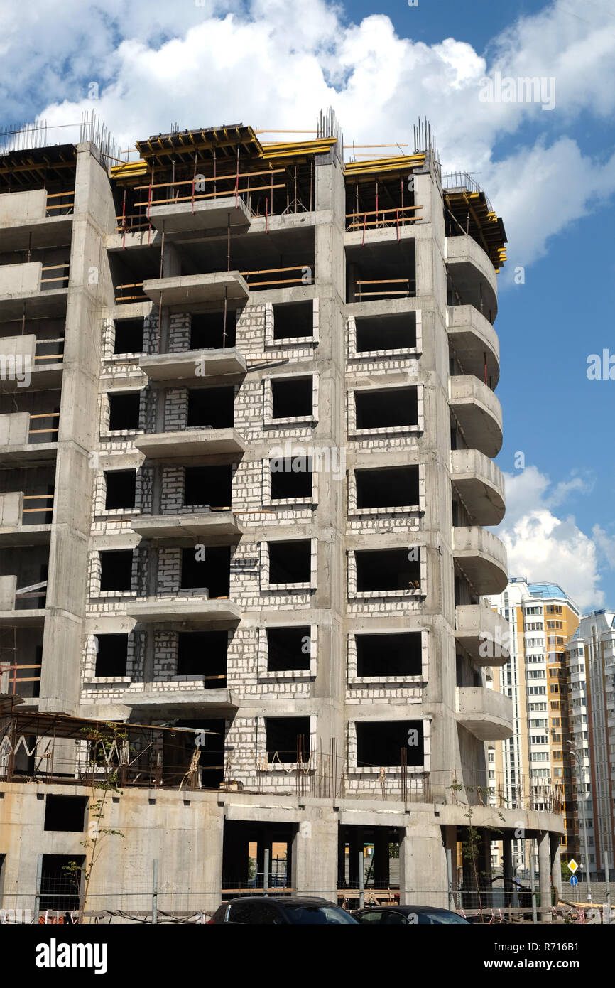 Process of modern city apartment building construction in residential ...