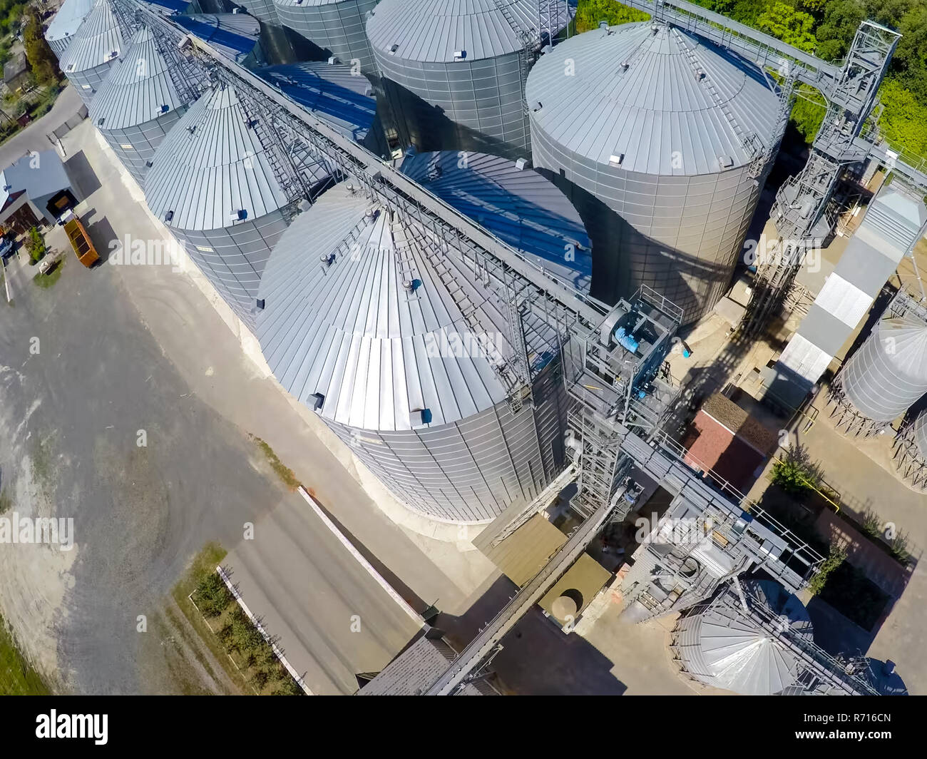 Flight of the grain terminal from the drone. The grain plant for ...