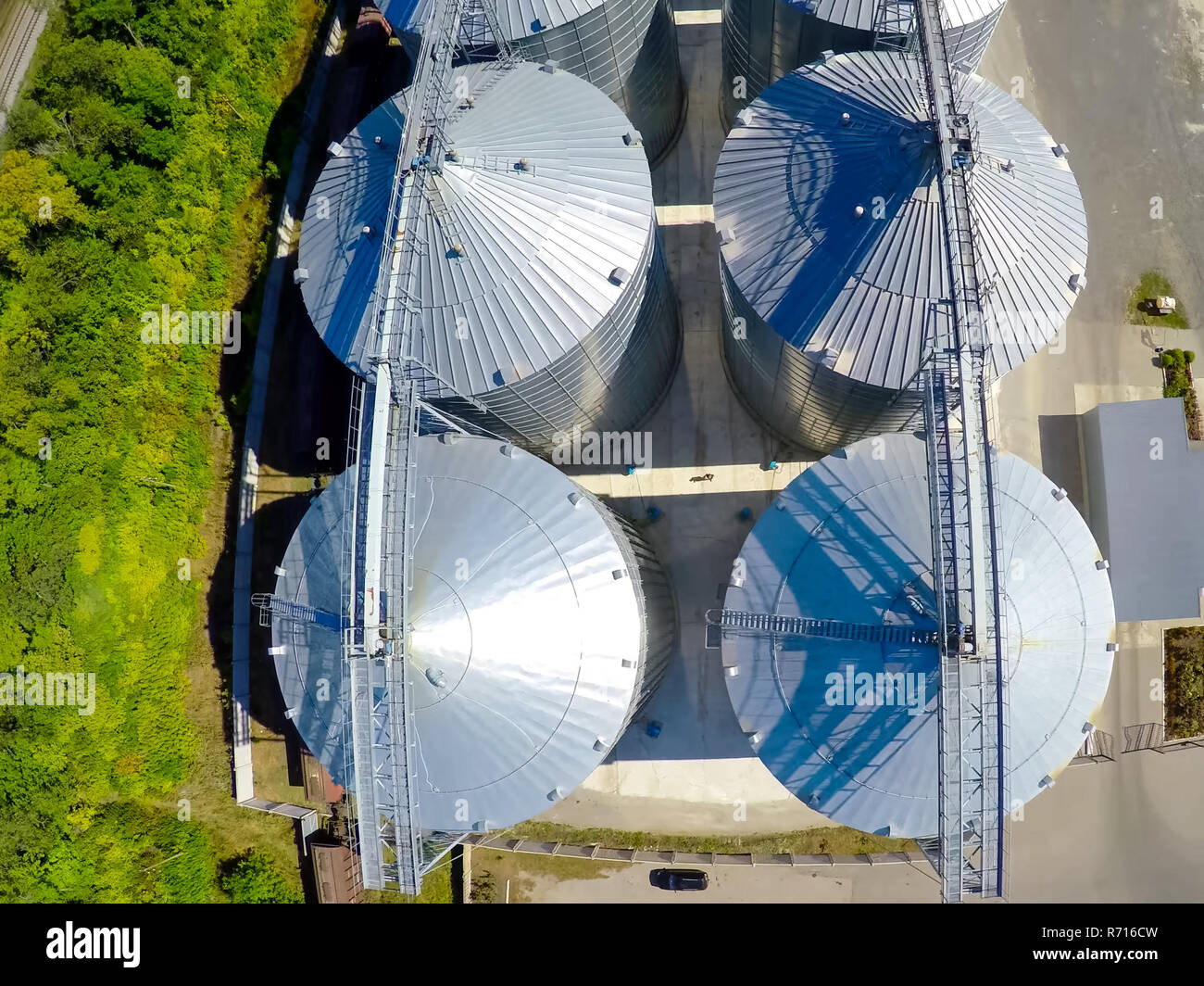 Flight of the grain terminal from the drone. The grain plant for ...