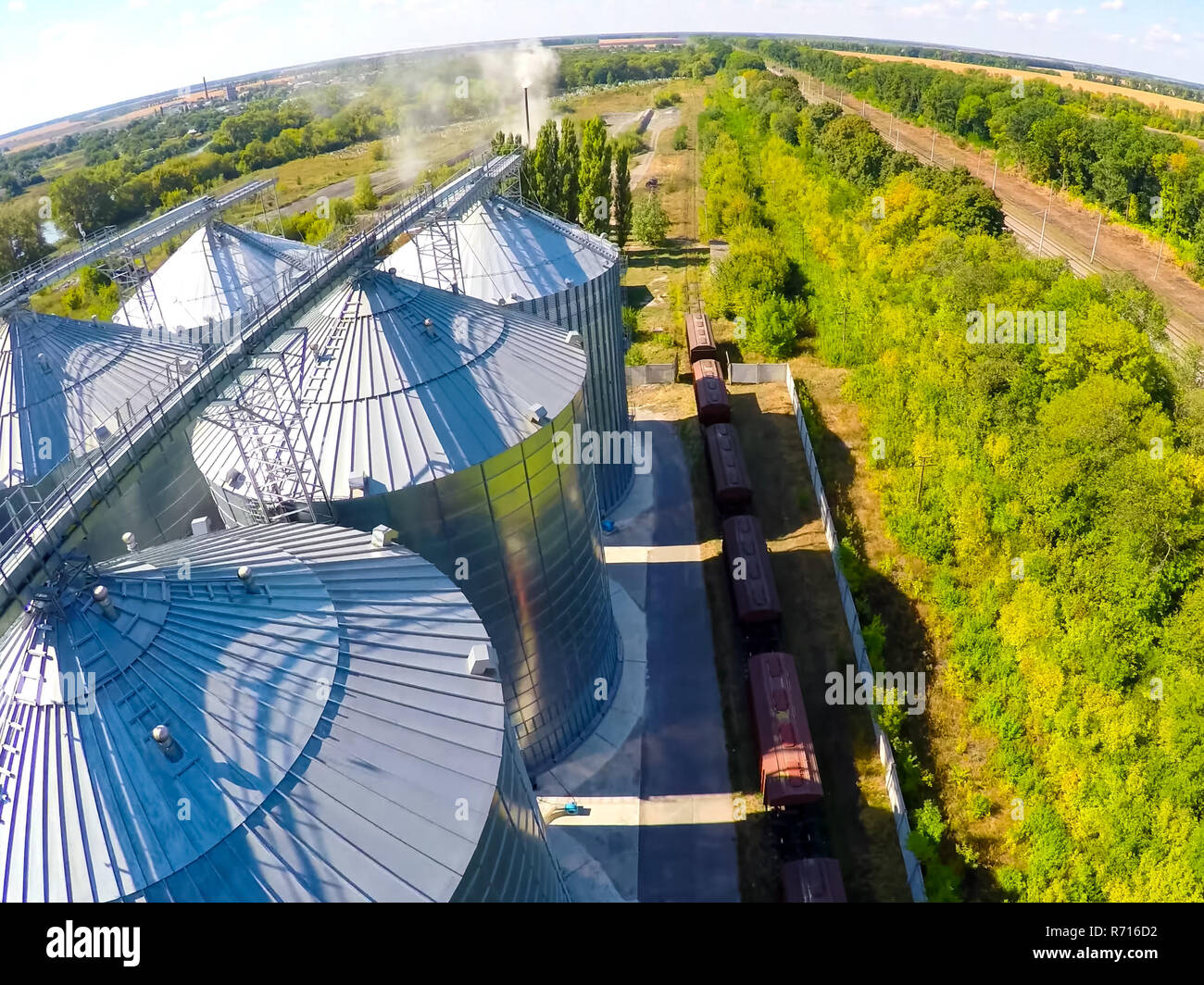 Flight of the grain terminal from the drone. The grain plant for ...