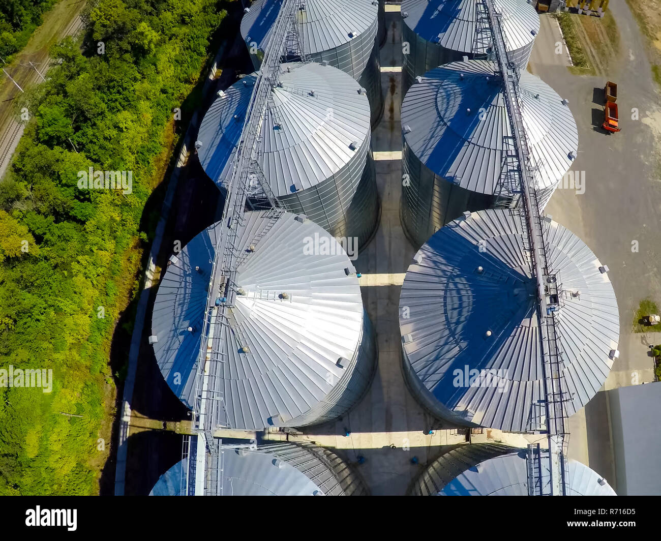 Flight of the grain terminal from the drone. The grain plant for ...