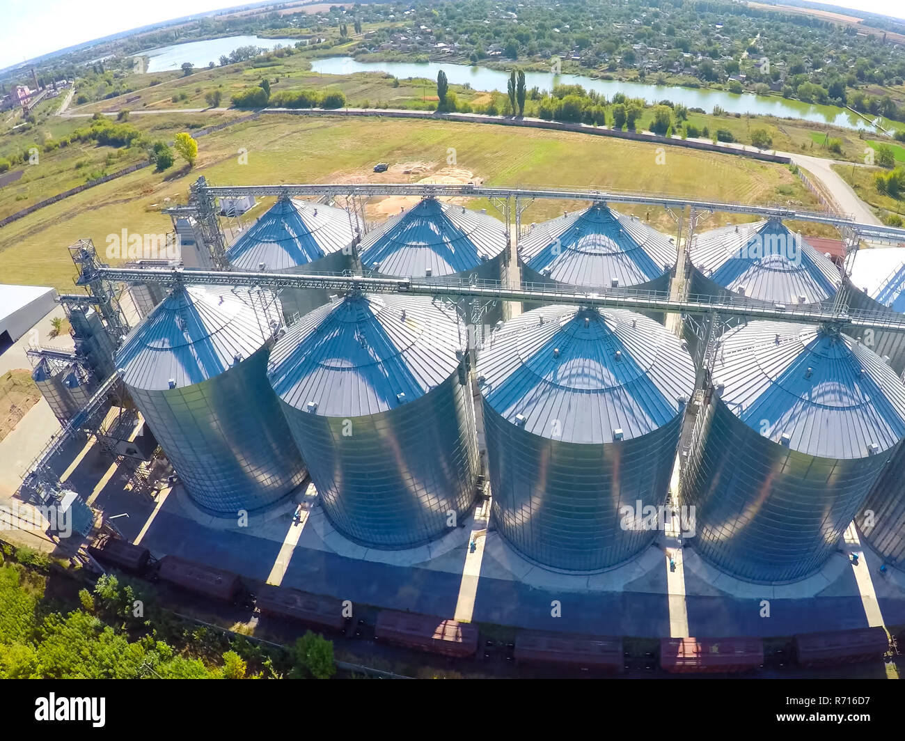 Flight of the grain terminal from the drone. The grain plant for ...