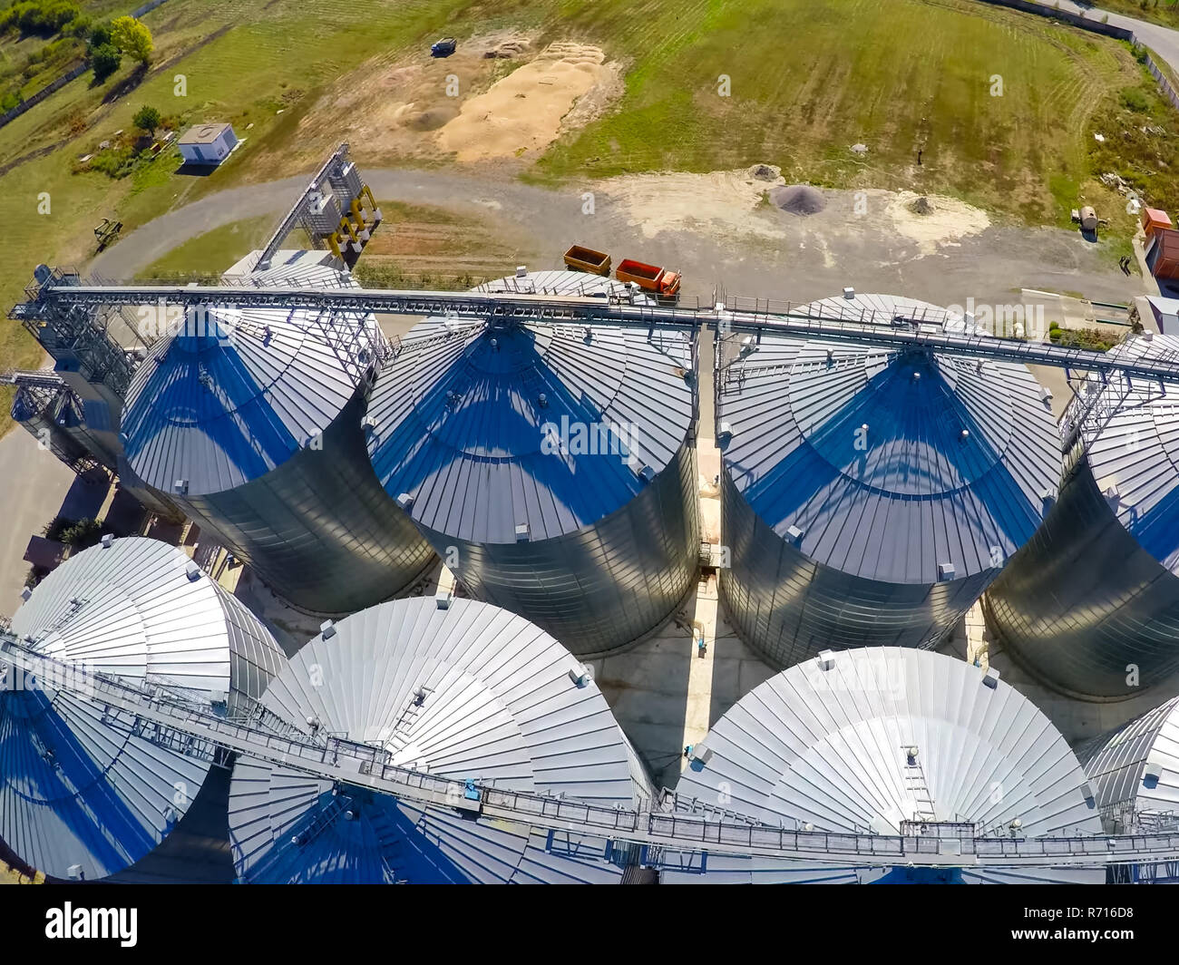 Flight of the grain terminal from the drone. The grain plant for ...