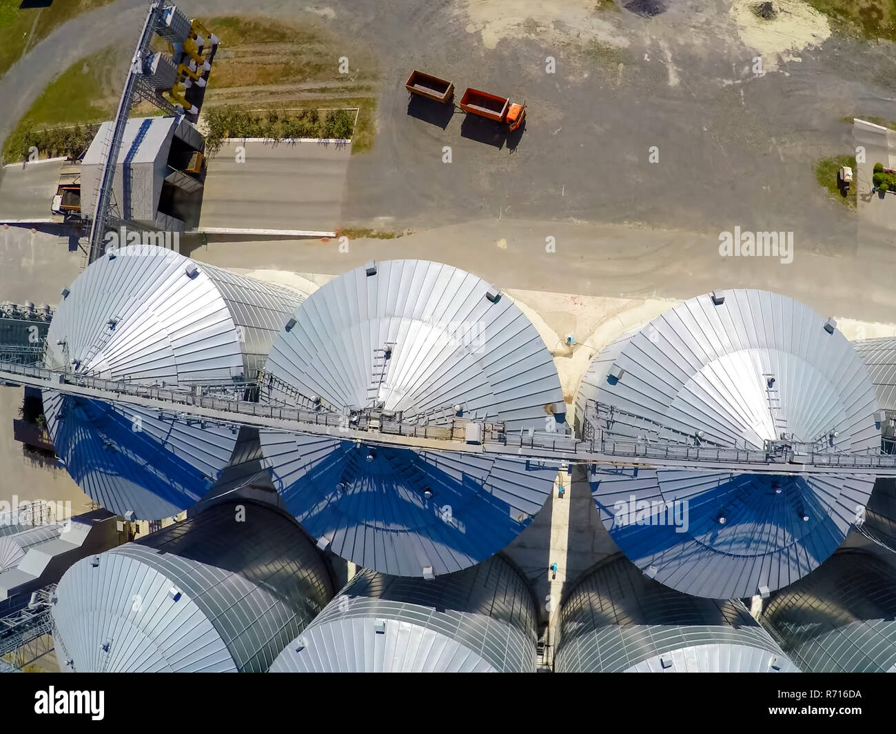 Flight of the grain terminal from the drone. The grain plant for ...