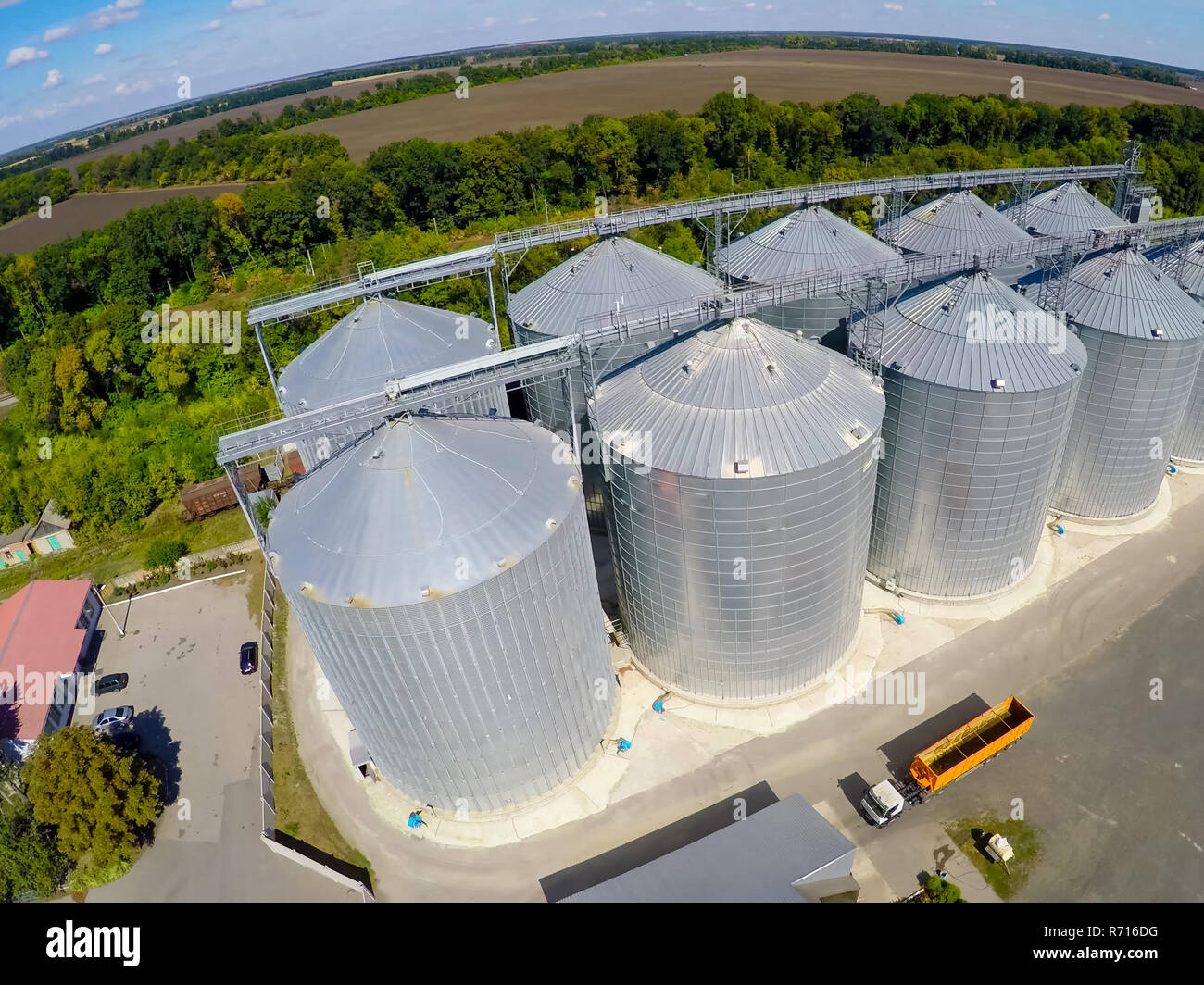 Flight of the grain terminal from the drone. The grain plant for ...