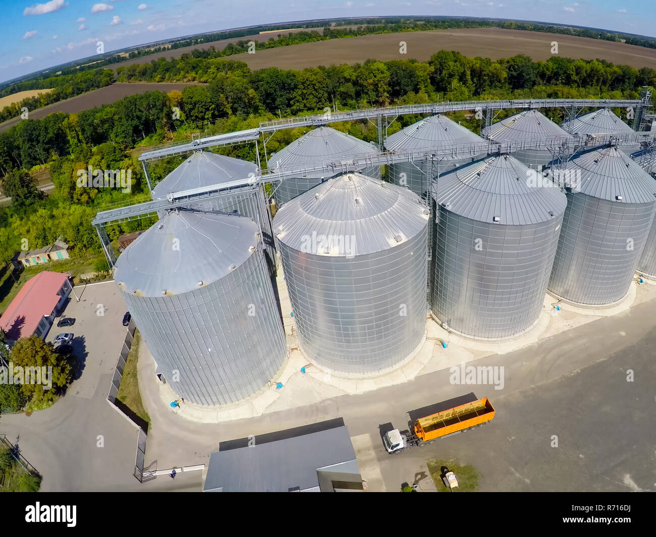 Flight of the grain terminal from the drone. The grain plant for ...
