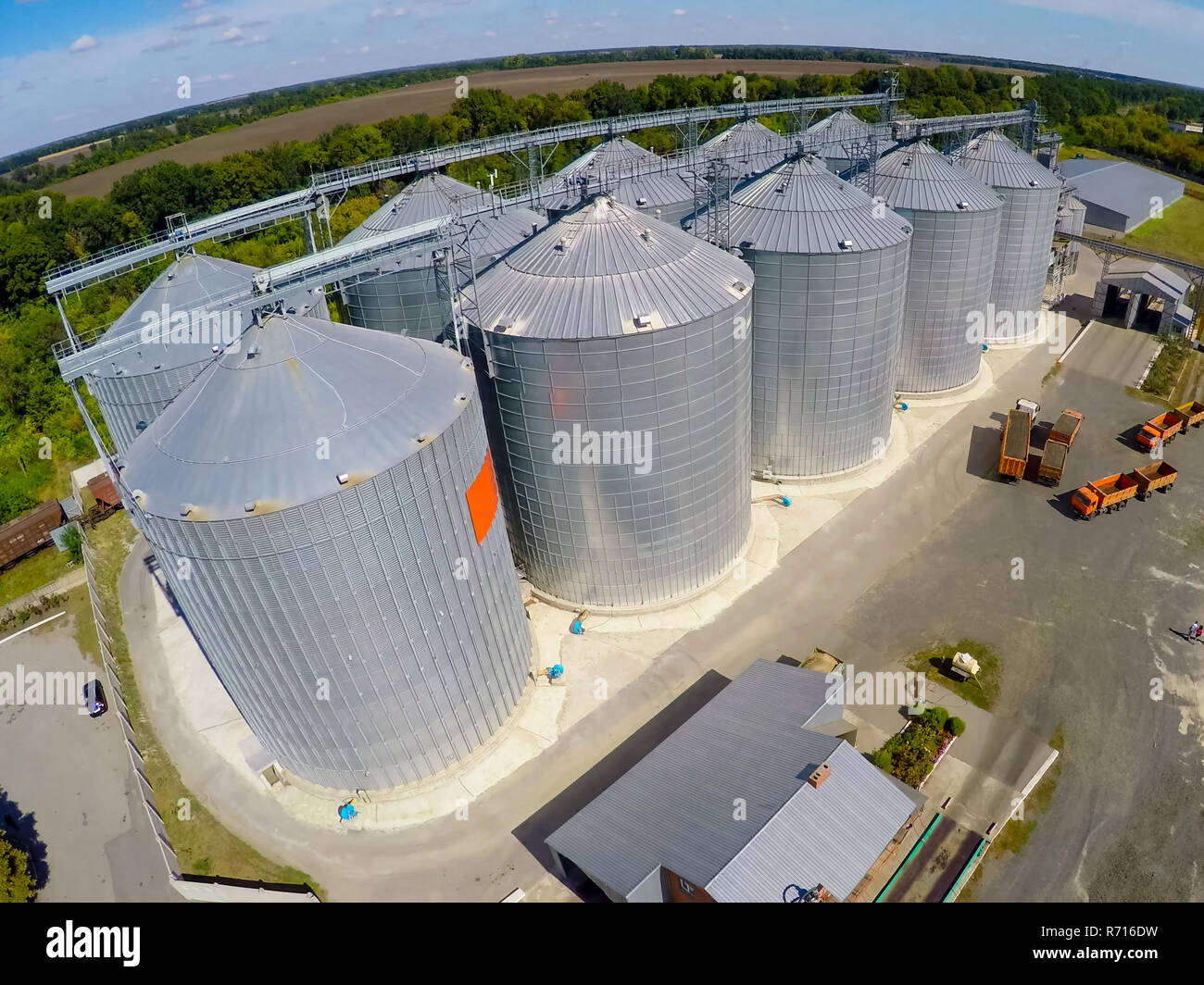 Flight of the grain terminal from the drone. The grain plant for ...