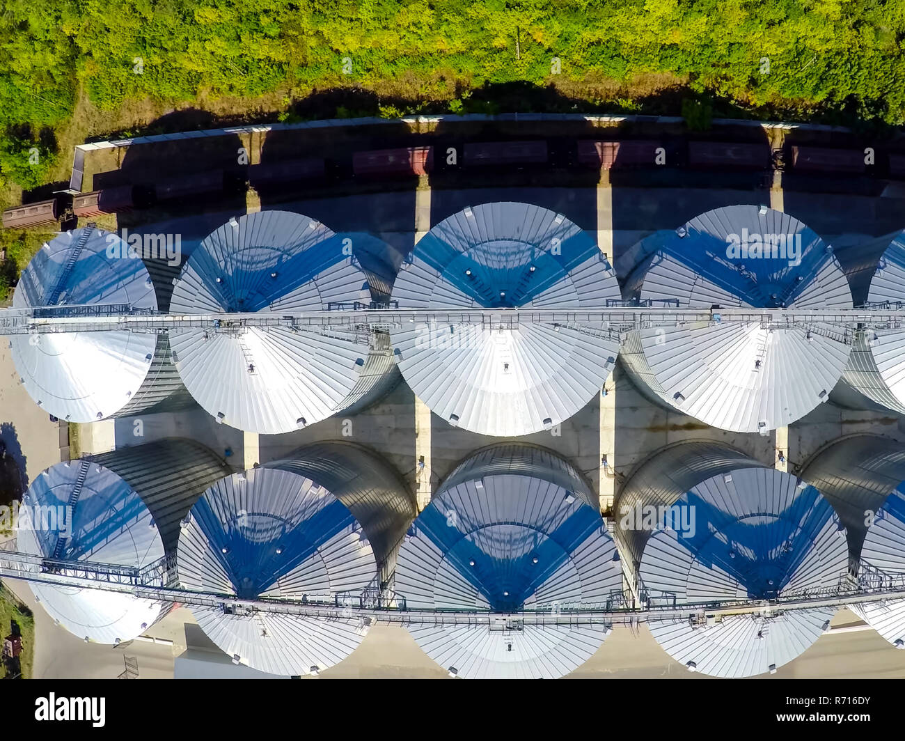 Flight of the grain terminal from the drone. The grain plant for ...