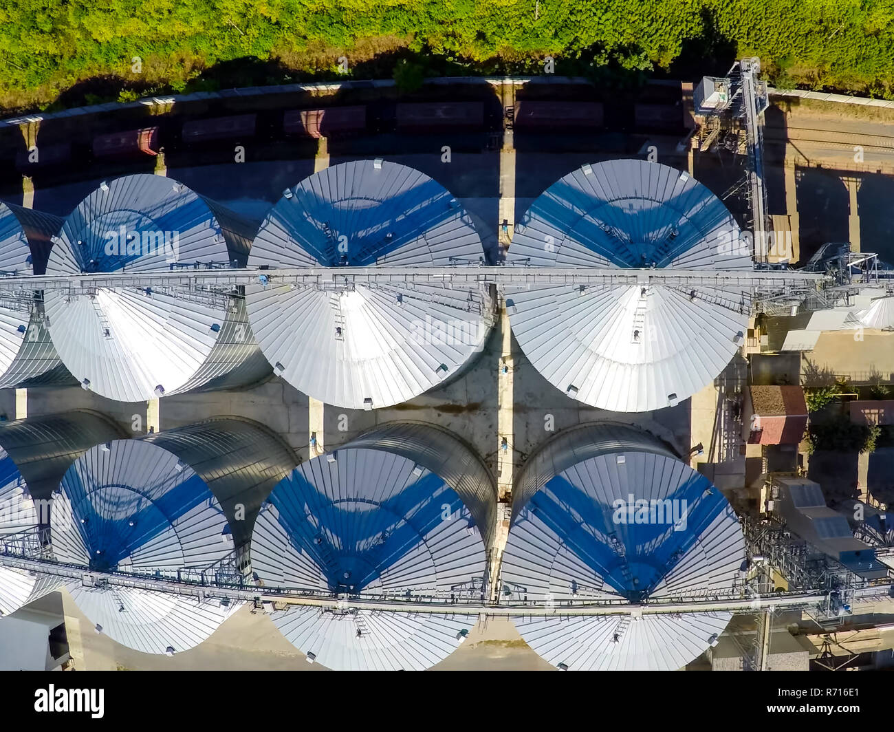 Flight of the grain terminal from the drone. The grain plant for ...