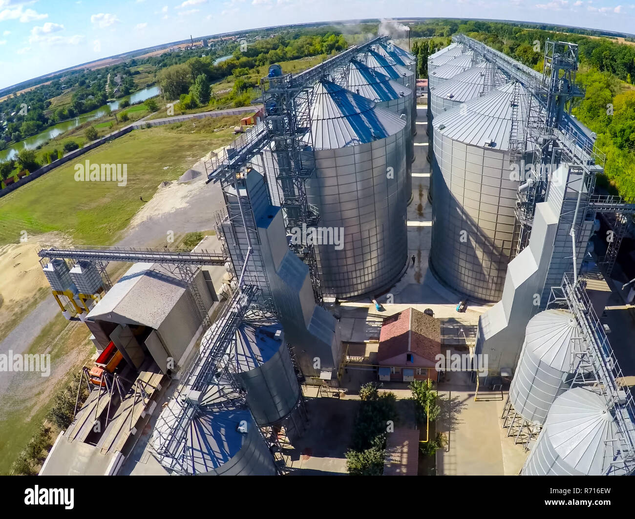 Flight of the grain terminal from the drone. The grain plant for ...