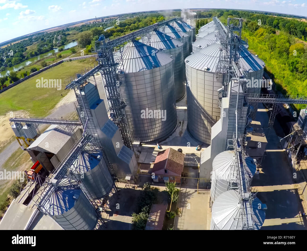 Flight of the grain terminal from the drone. The grain plant for ...