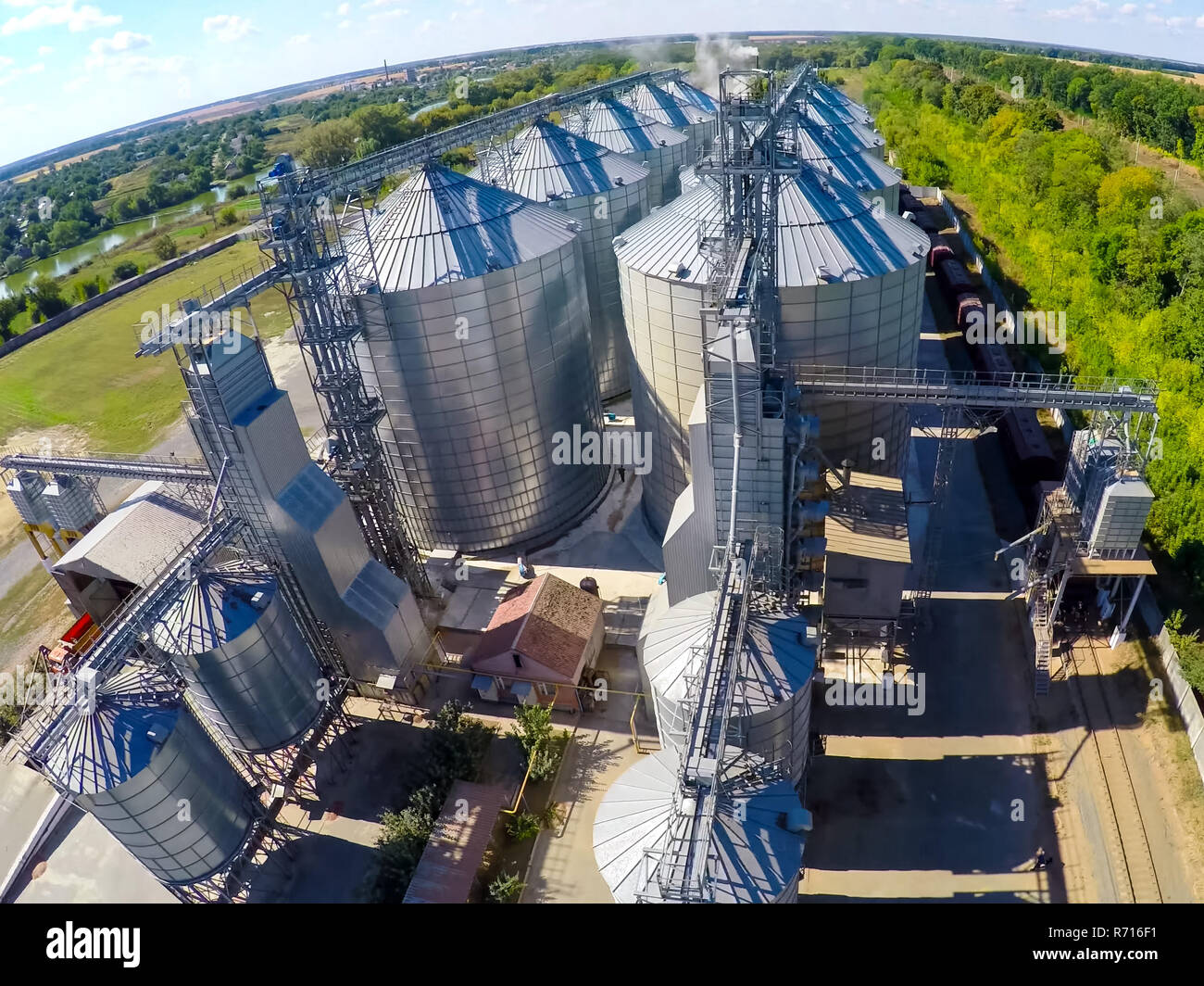 Flight of the grain terminal from the drone. The grain plant for ...