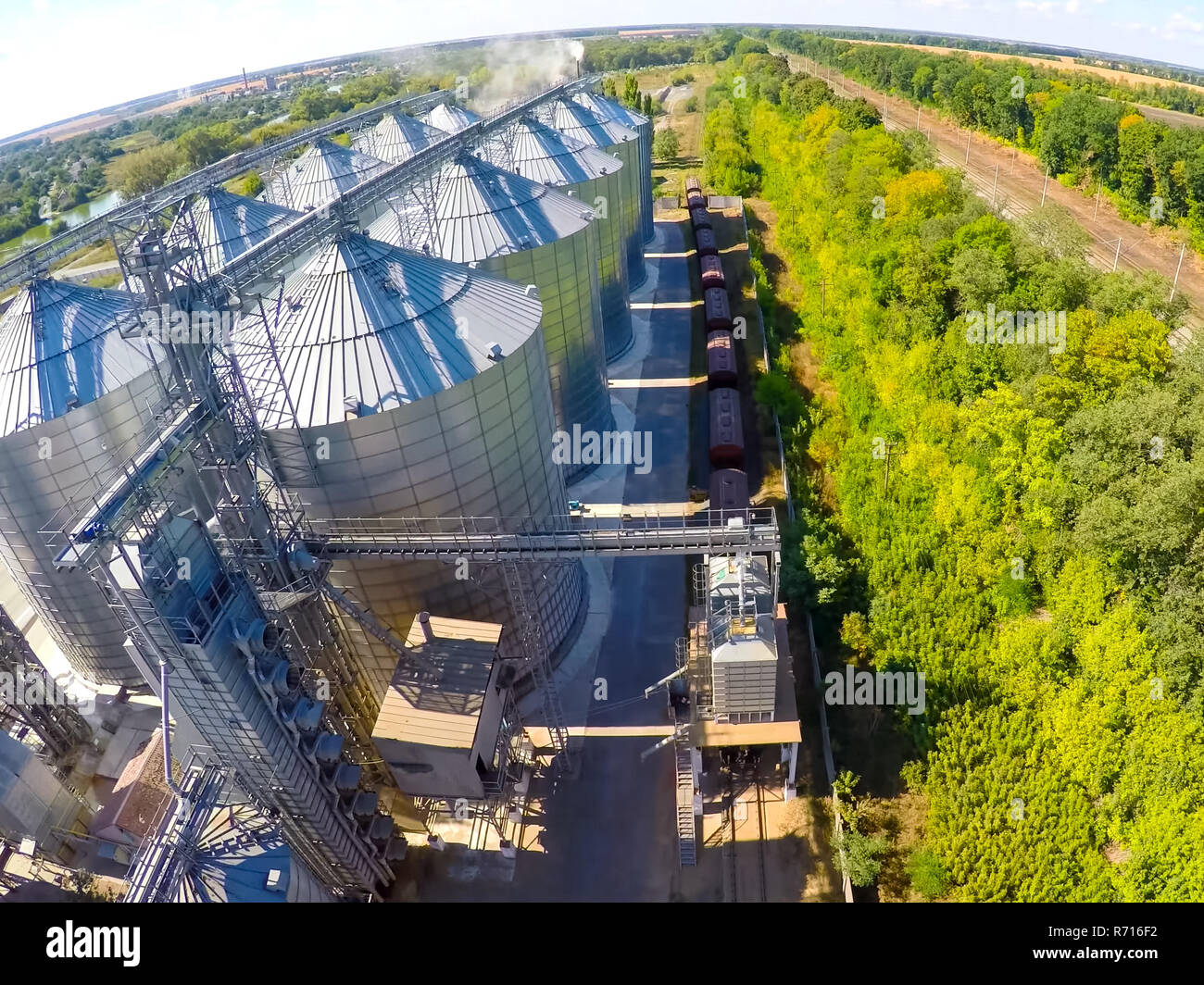 Flight of the grain terminal from the drone. The grain plant for ...