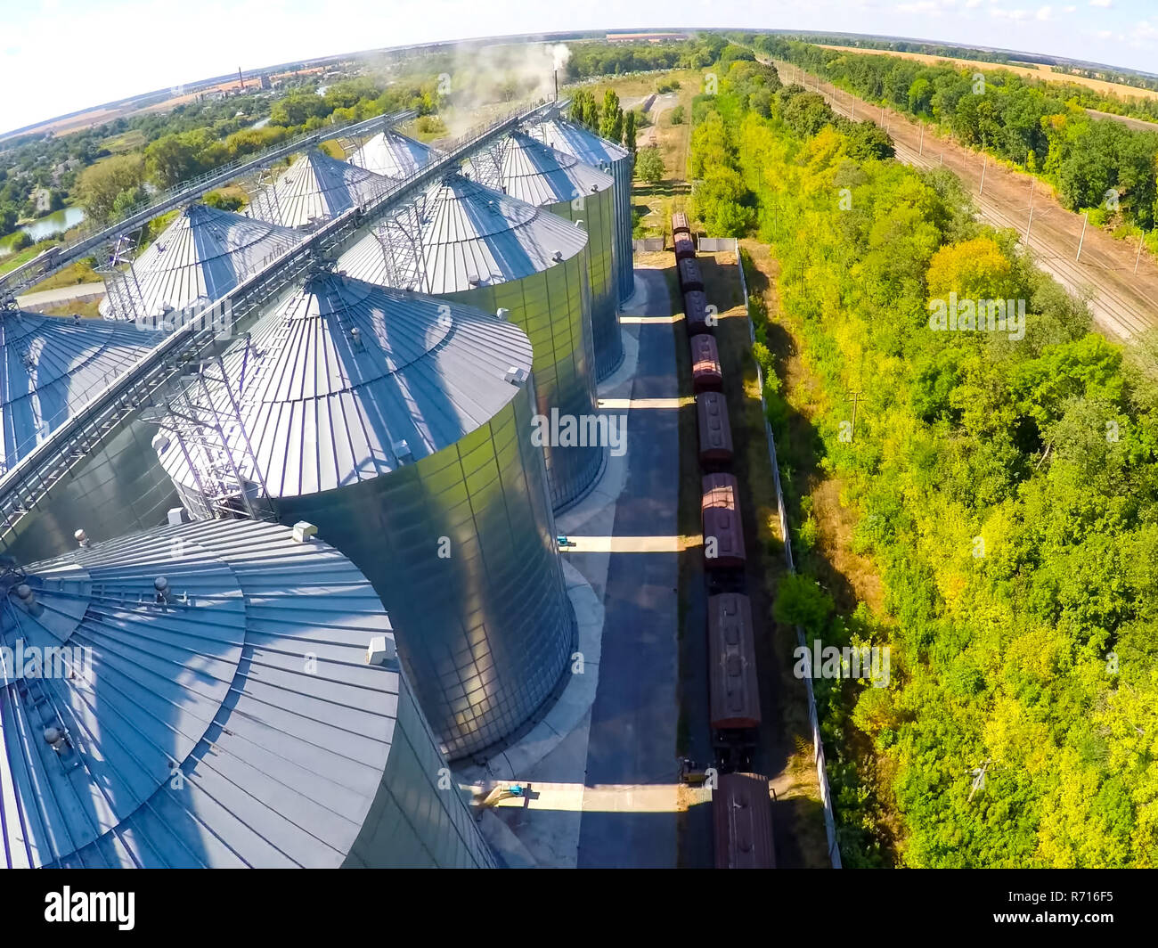 Flight of the grain terminal from the drone. The grain plant for ...
