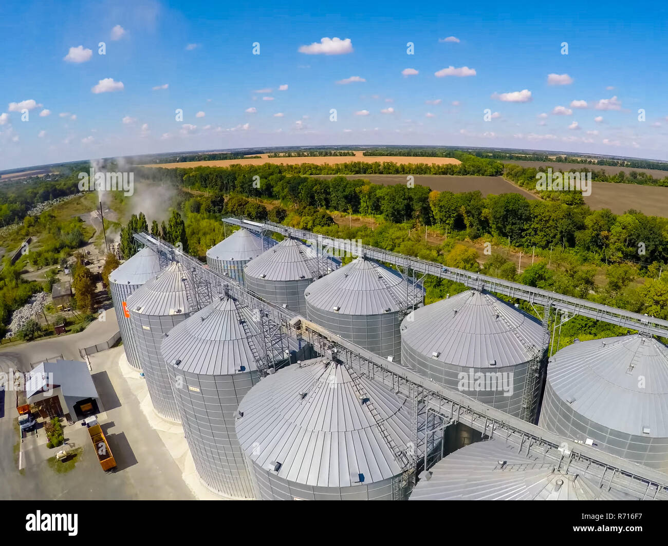 Flight of the grain terminal from the drone. The grain plant for ...