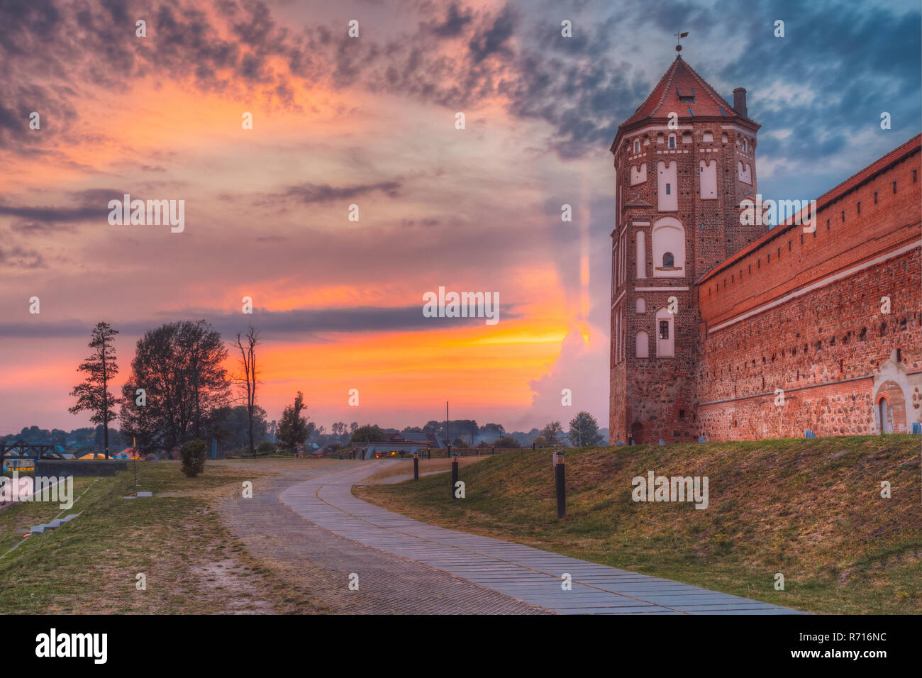 Mir, Belarus. Scenic View Of Castle Complex Mir During Sunset. Old ...