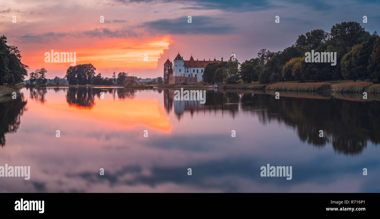 Mir, Belarus. Picturesque View Of Castle Complex Mir During Sunset. Old ...