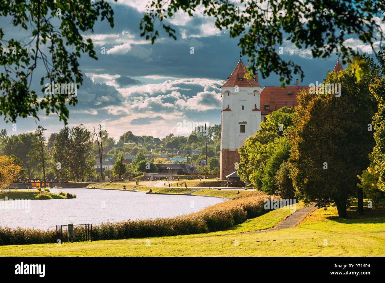 Mir, Belarus. Scenic View Of Castle Complex Mir In Sunny Day. Old Tower ...