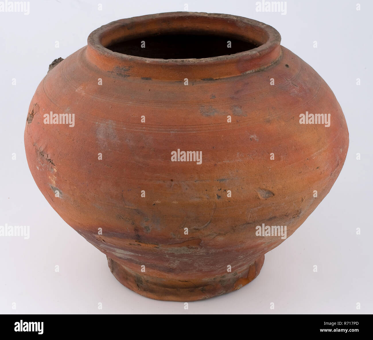 Earthenware storage jar or ash jar, unglazed, on stand, ovoid, storage ...