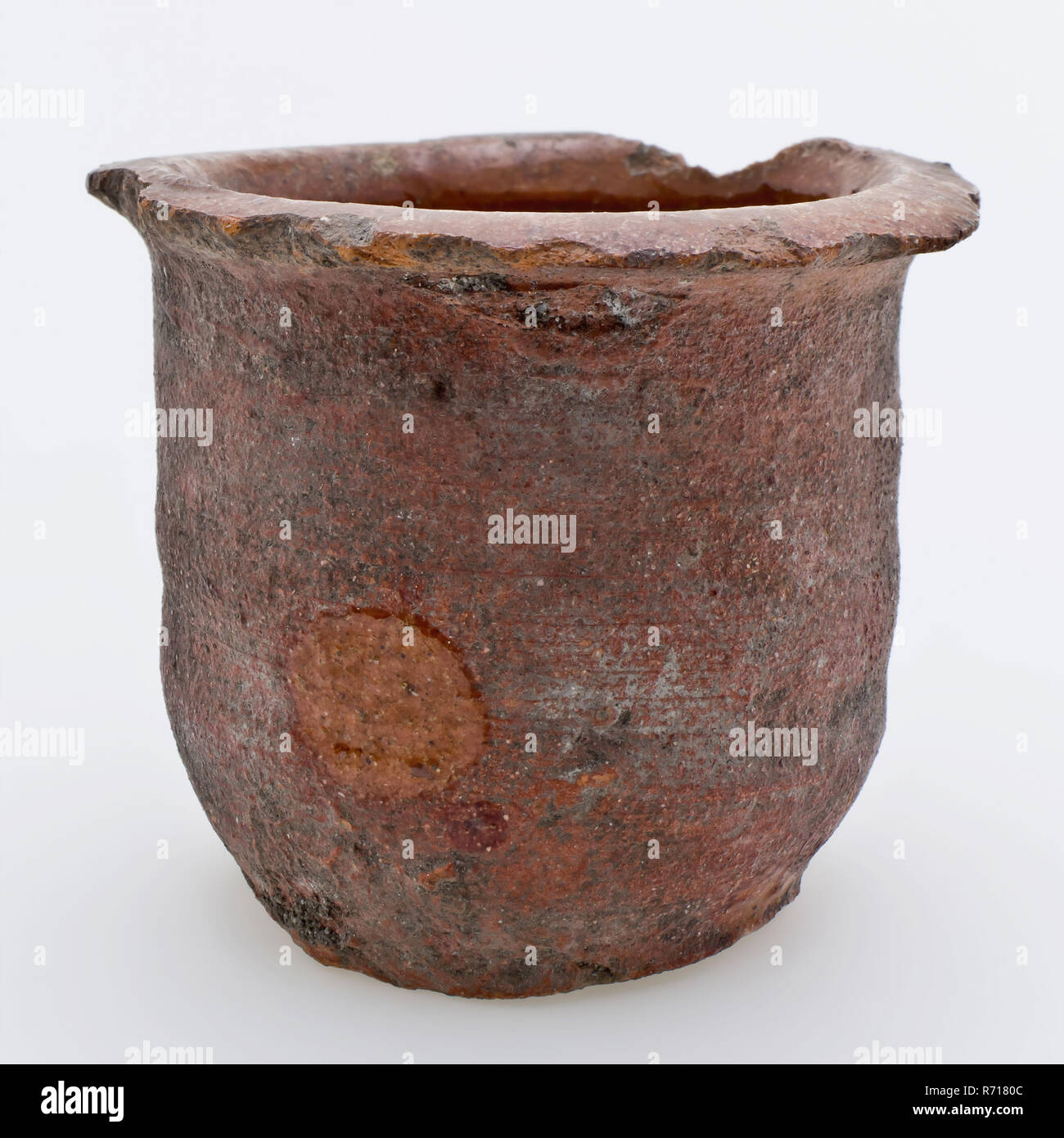 Pottery ointment jar, cylindrical model, red shard, internally glazed ...