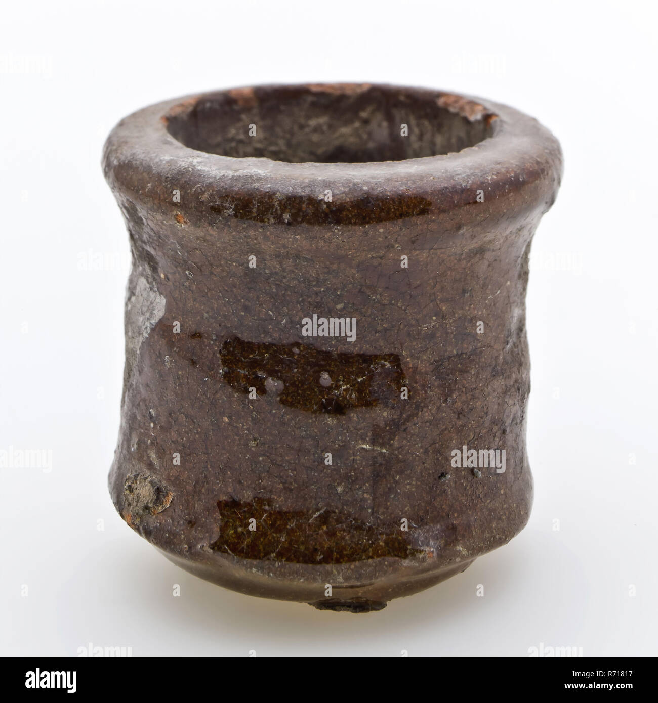 Pottery ointment jar, cylindrical model, red shard, internally glazed ...