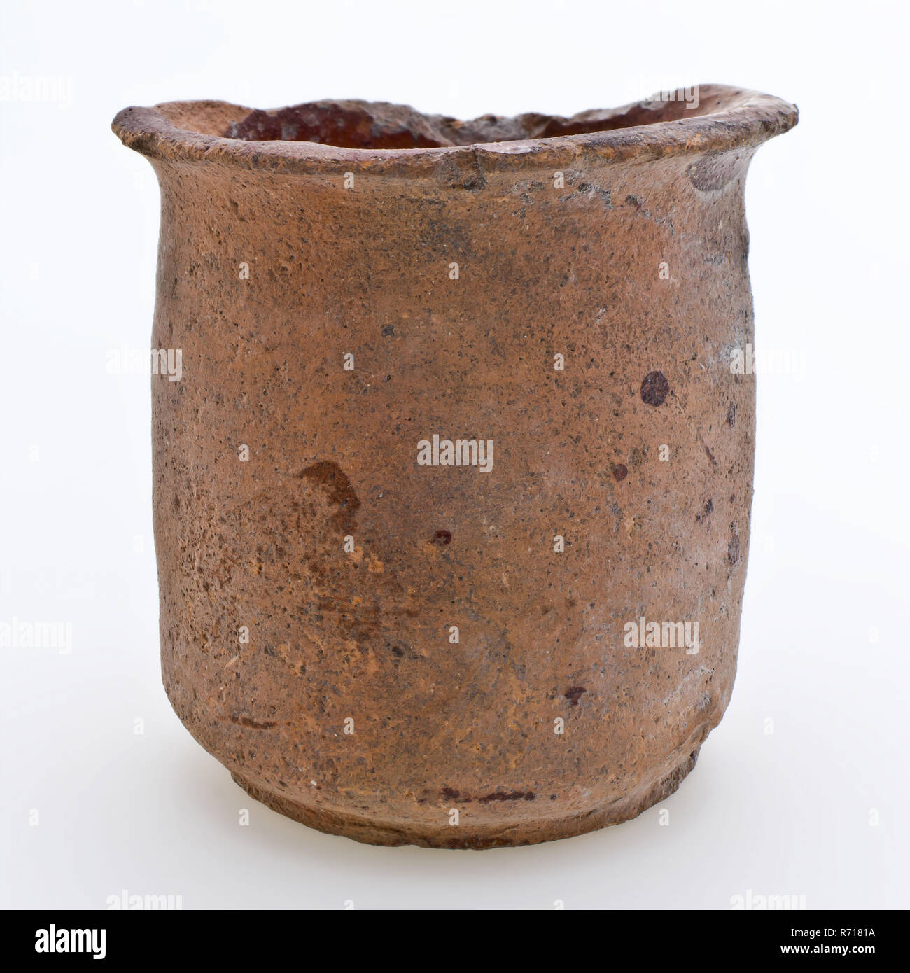 Pottery ointment jar, cylindrical model, red shard, internally glazed ...